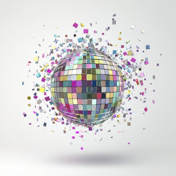 Exploding Multicolored Disco Ball with Pastel Squares on Light Gray ...