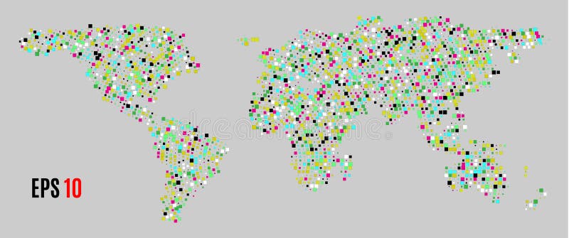 Multicolored Dots World Map. Abstract Pixel World Map with Square ... Multicolored Dots World Map. Abstract Pixel World Map with Square ...