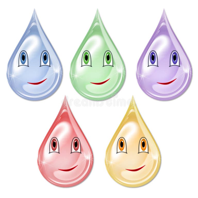 Multicolored Drops with Cute Smileys Stock Illustration - Illustration ...