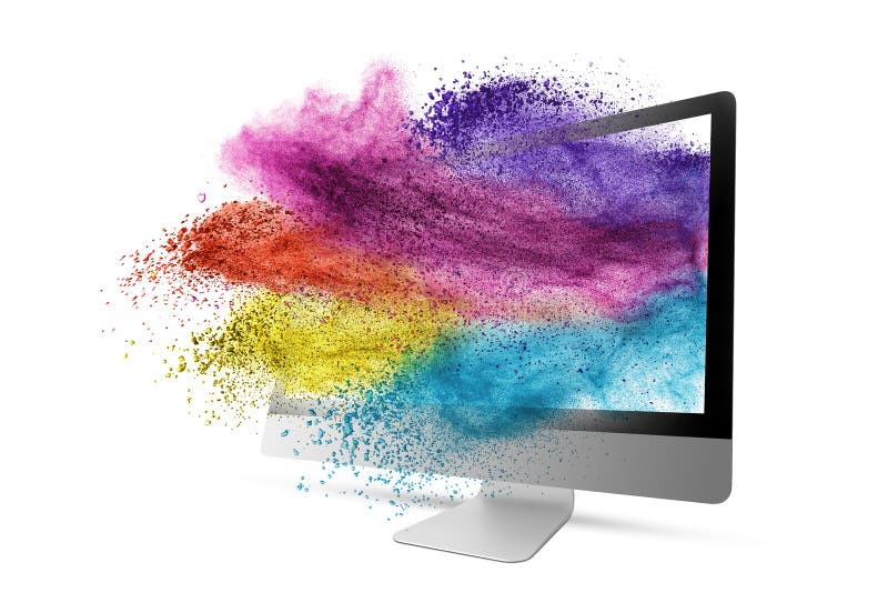 Multicolored Dust Splash From Computer Monitor On A White. Stock Image ...