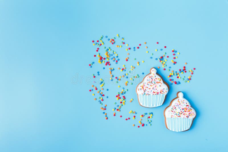 Multicolored Easter Decorated Cookies on a Bright Blue Background Stock ...