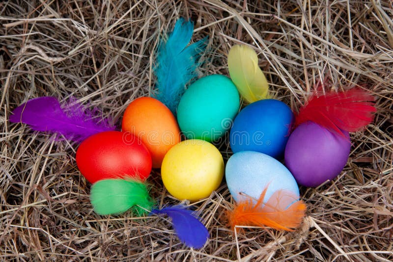 Red Eggs with a Note in the Hay. Mock Up, Concept Easter Stock Image ...
