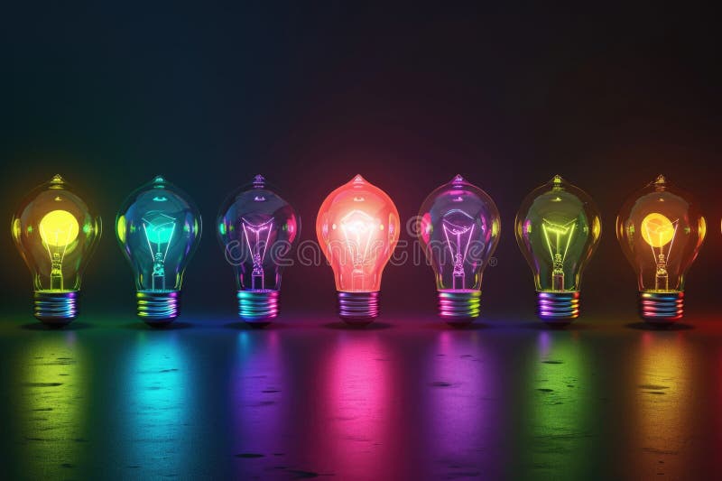 Multicolored Electric Bulbs Shining, Symbolizing Ideas and Innovation ...