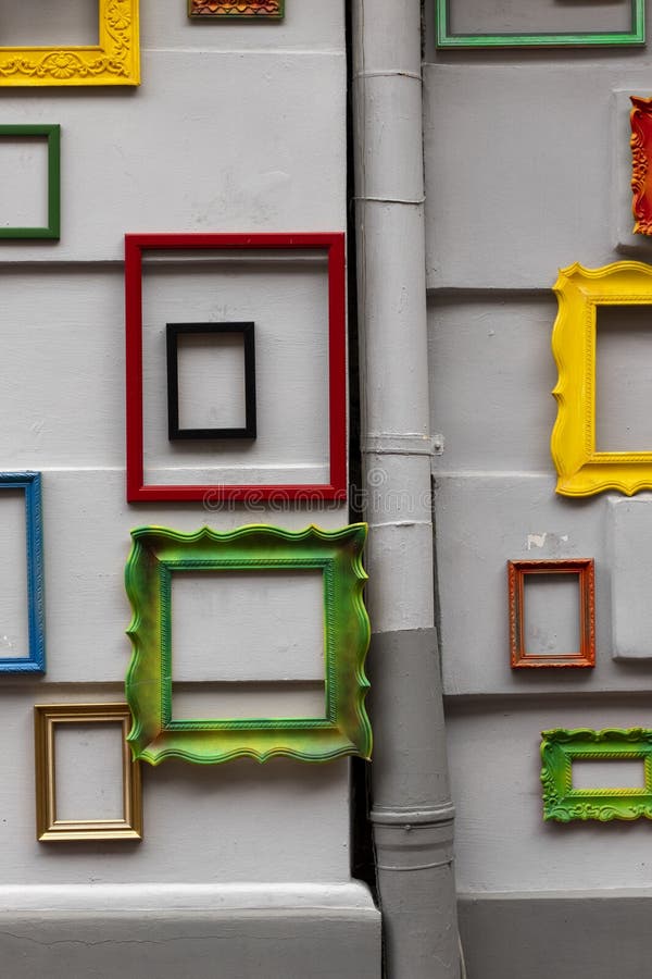 Multicolored Empty Picture Frames Stock Photo - Image of urban, artwork ...