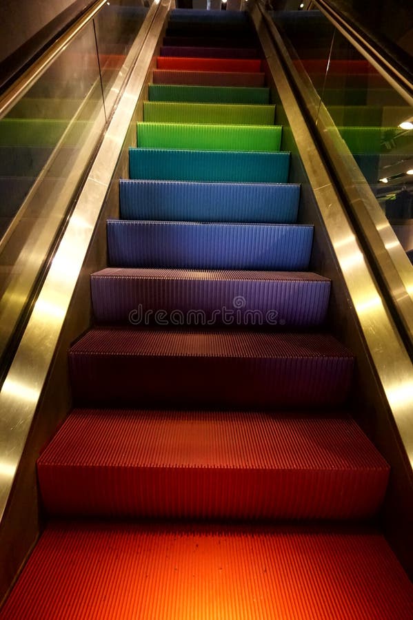 Multicolored Escalator for Lifting Upwards Stock Photo - Image of ...