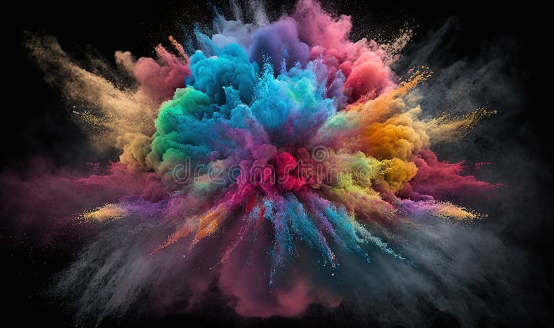 A Multicolored Explosion of Colored Powder on a Black Background with a ...