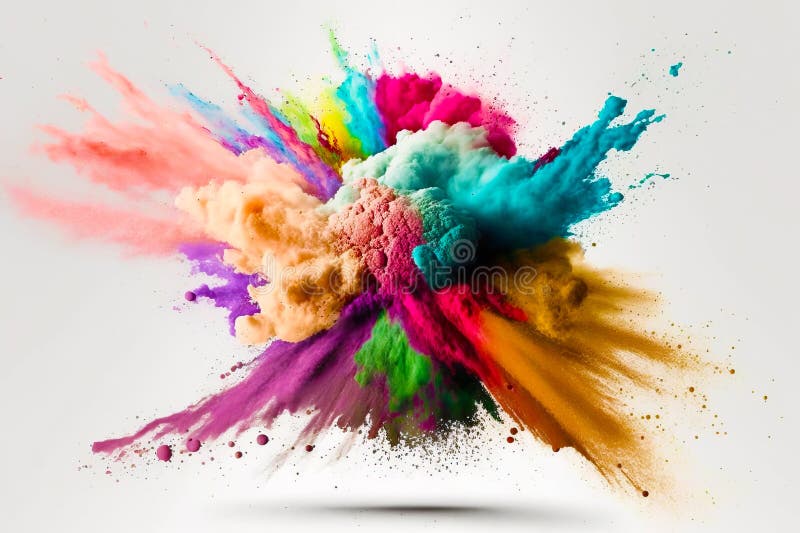 Multicolored Explosion of Powder Flying in the Air on White Background ...