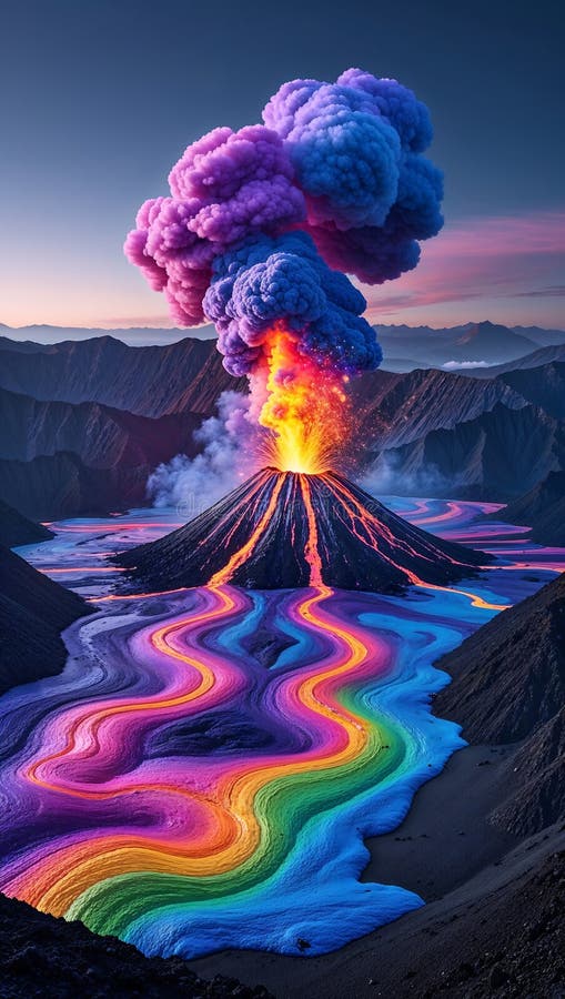 Multicolored Explosion from Surreal Volcano Eruption Stock Illustration ...