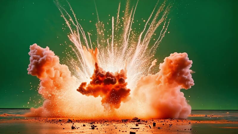Multicolored Explosions Illuminating the Scene. Green Screen Chromakey ...
