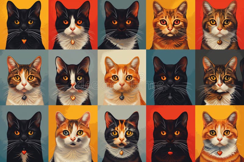 Multicolored-eyed Cats Gathered Together on a White Bed Stock Image ...