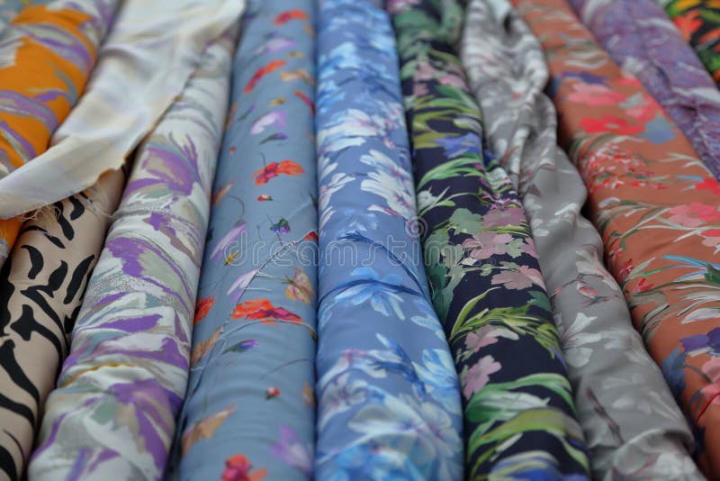 Multicolored Fabrics in Rolls Stock Photo - Image of collection, color ...