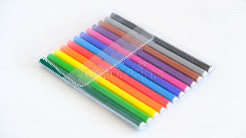 Multicolored Felt-tip Pens in a Transparent Package on a White ...