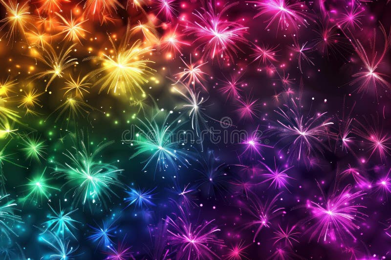Multicolored Fireworks Exploding in the Night Sky Stock Illustration ...