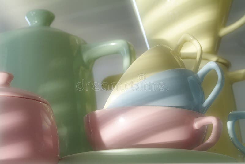 Multicolored Flatware,cups Pot,filter Stock Image - Image of plate ...