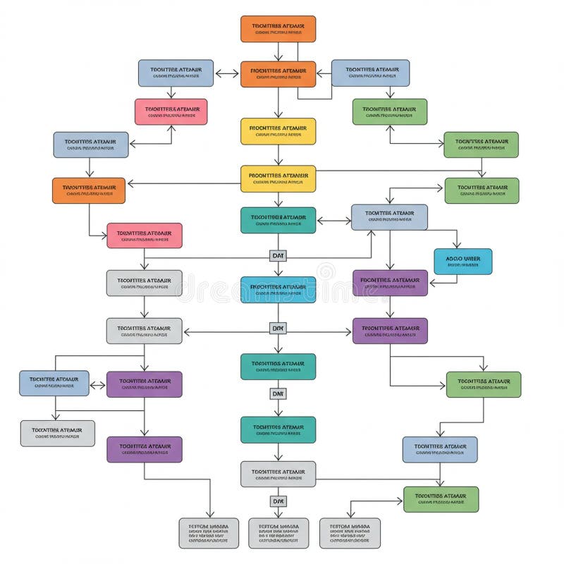 Multicolored Flowchart with Interconnected Rectangular Boxes ...