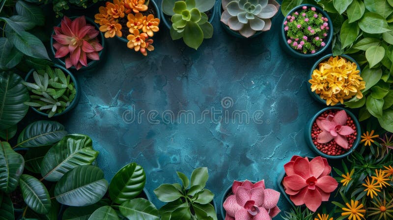 Multicolored Flowers on a Blue Background. Environmental Background ...