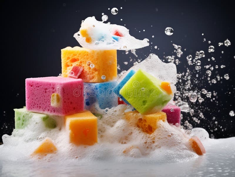 Multicolored Foam Square Sponges for Washing Dishes Stock Illustration ...