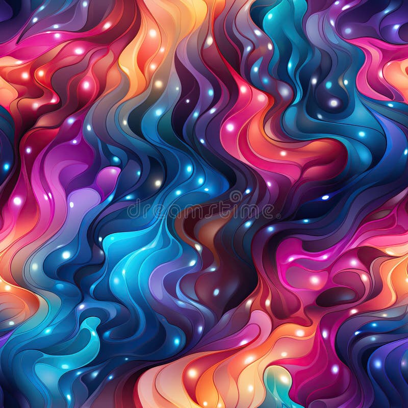 Multicolored Futuristic Background with Wavy Seamless Pattern with Neon ...