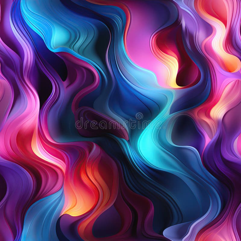 Multicolored Futuristic Background with Wavy Seamless Pattern with Neon ...