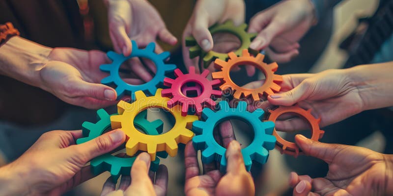 Multicolored Gears Representing Teamwork and Cooperation Held Together ...