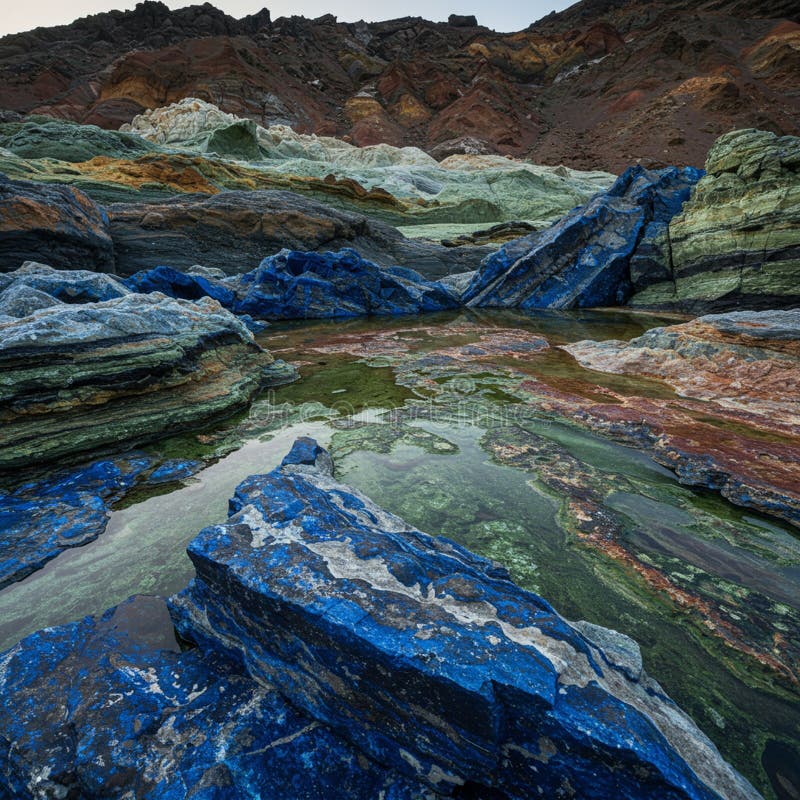 Multicolored Geological Formations Featuring Vibrant Blue, Green, and ...