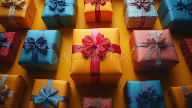 Multicolored Gift Boxes for Delivery in Large Quantities Tied with Bows ...