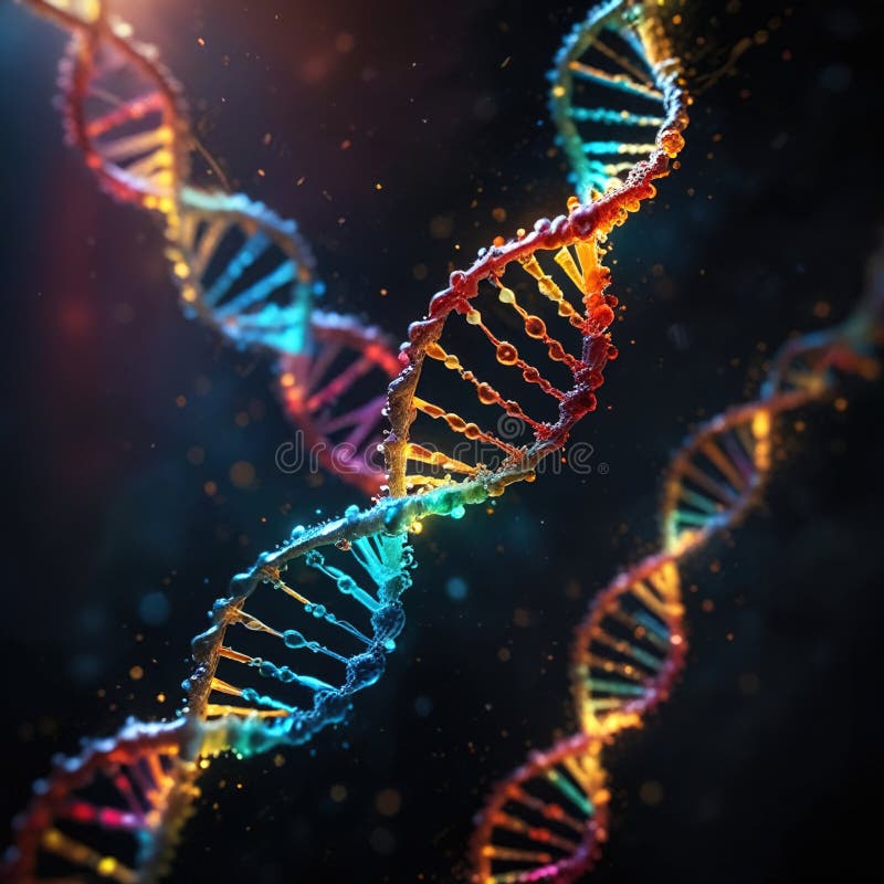Multicolored Glowing Dna, Genetic Encoding Illustration Stock ...