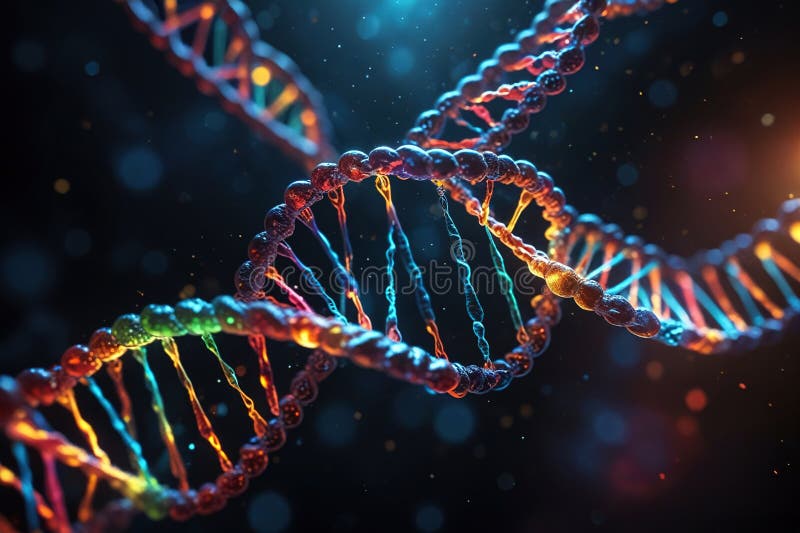 Multicolored Glowing Dna, Genetic Encoding Illustration Stock ...