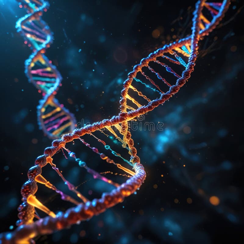 Multicolored Glowing Dna, Genetic Encoding Illustration Stock ...