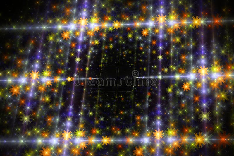 Multicolored Glowing Pattern with Rays and Small Stars on a Black ...