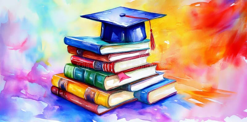 A Multicolored Graduation Cap with Books Arranged in a Stack Symbolizes ...