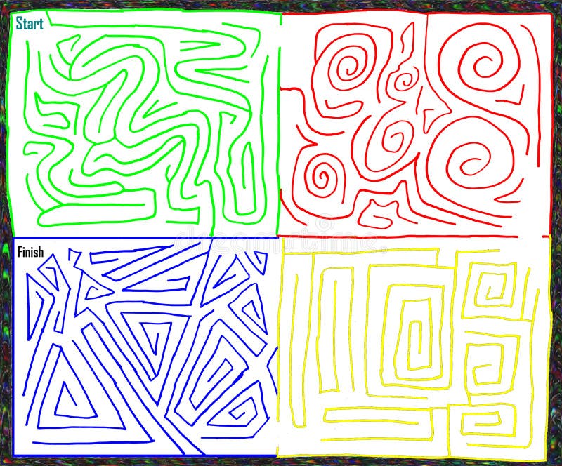 Multicolored Hand Drawn Maze. Medium Level, Vector Graphic Stock Photo ...
