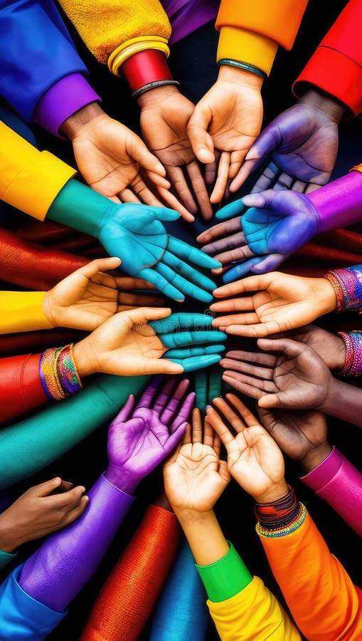 Multicolored Hands from Different Cultures Come Together To Form Color ...