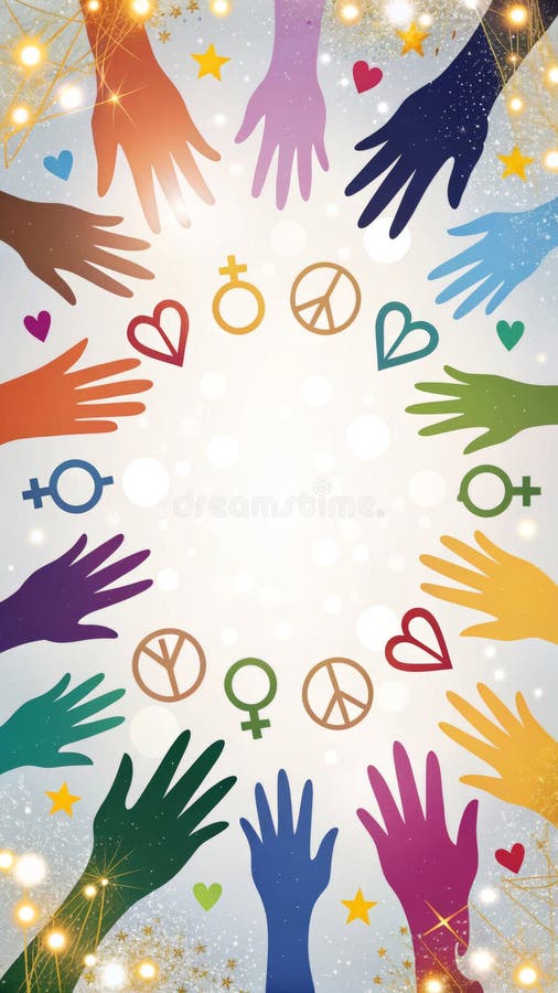 Multicolored Hands on a White Background with Equality Symbols ...