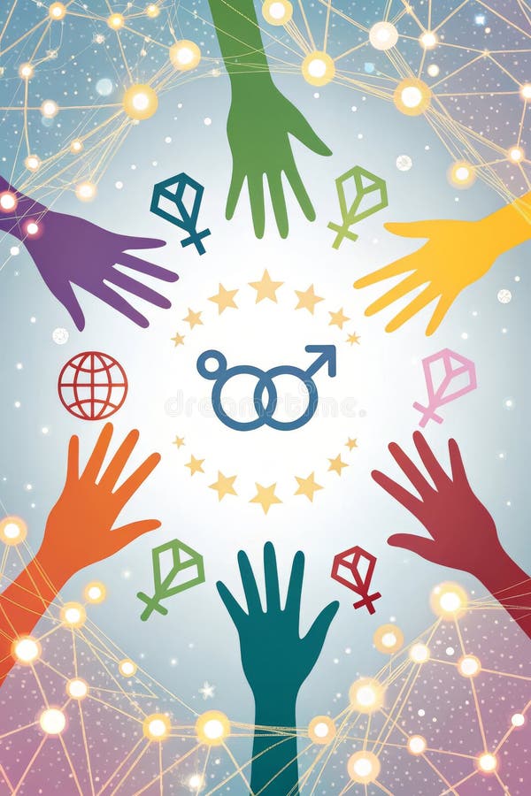 Multicolored Hands on a White Background with Equality Symbols ...