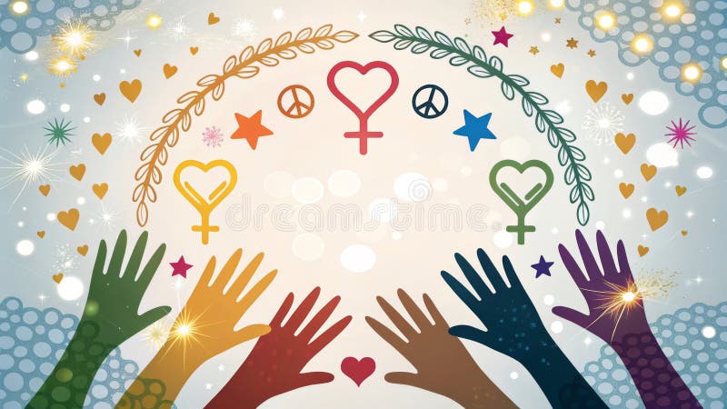 Multicolored Hands on a White Background with Equality Symbols ...