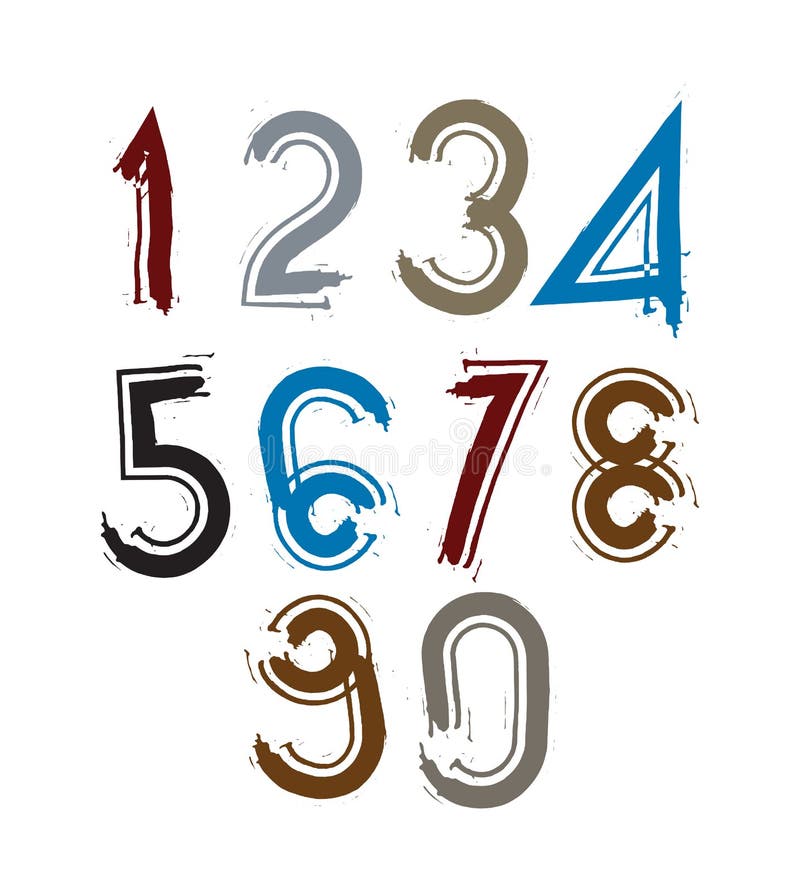 Multicolored Handwritten Numbers, Doodle Brushed Figures, Stock ...