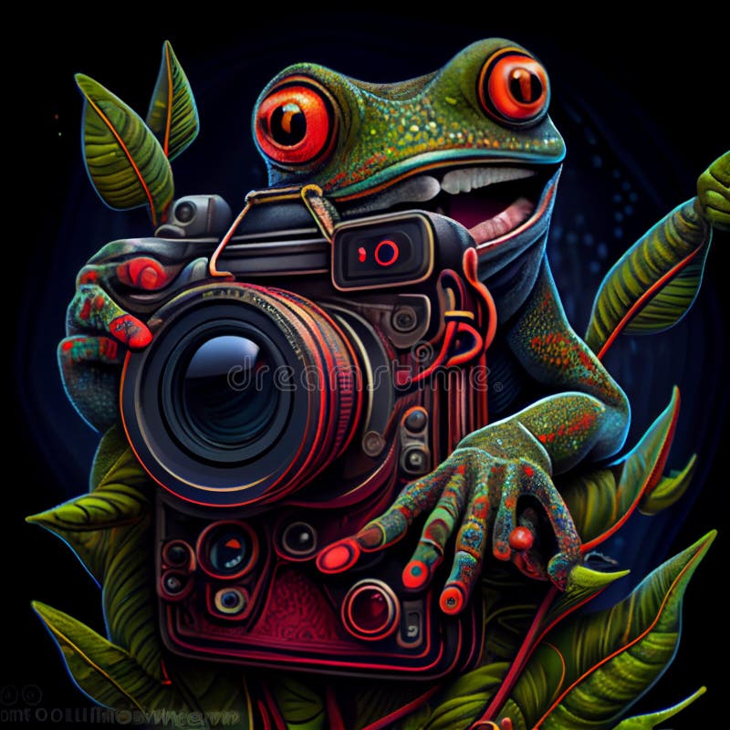 Multicolored Happy Frog with Camera. AI Generative Stock Illustration ...
