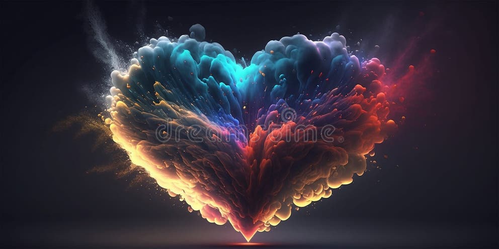 Multicolored Heart Shaped Firework Cloud Conceptual AI Generated Stock ...