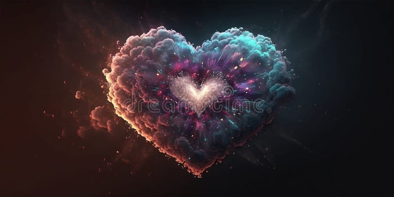 Multicolored Heart Shaped Firework Cloud Conceptual AI Generated Stock ...