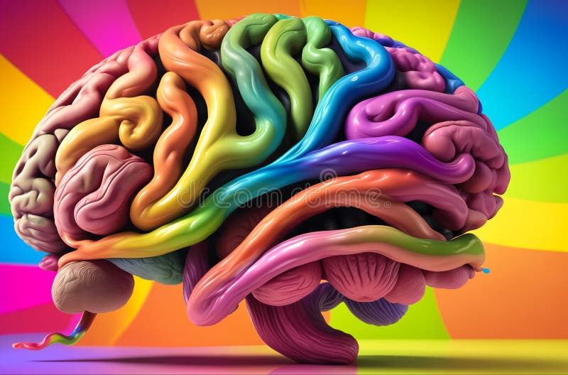Multicolored Human Brain on a Rainbow Background. Brain Creativity ...
