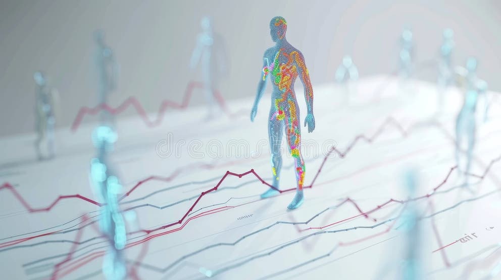 Multicolored Human Figure in Data Analysis Environment, 3D Render Stock ...