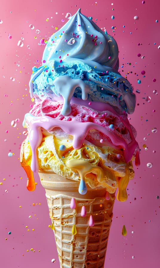 Multicolored Ice Cream Cone with Sprinkles. a Colorful Ice Cream Cone ...