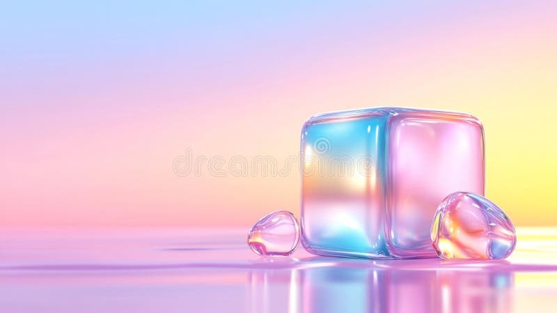 Multicolored Ice Cube Glowing on Pink Gradient Stock Illustration ...