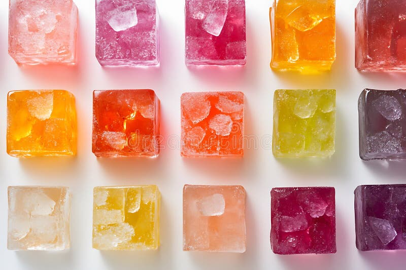 Multicolored Ice Cubes Array of Refreshing Frozen Squares on White ...