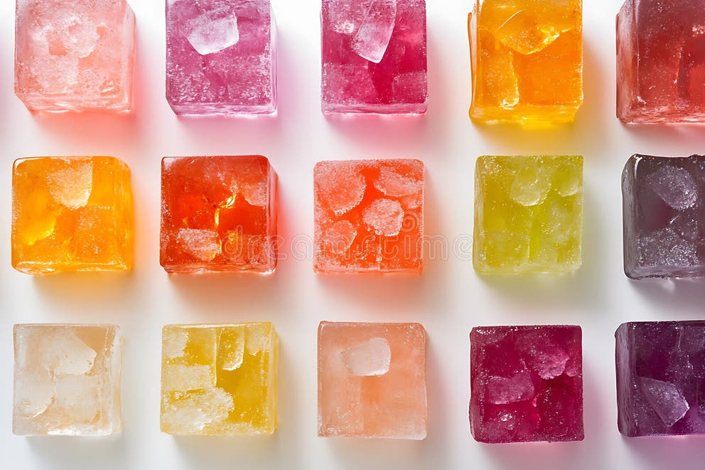 Multicolored Ice Cubes Array of Refreshing Frozen Squares on White ...