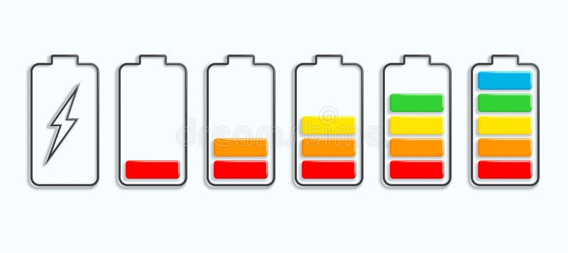 Multicolored Icons in the Form of a Battery Charge. Charge Indicator in ...