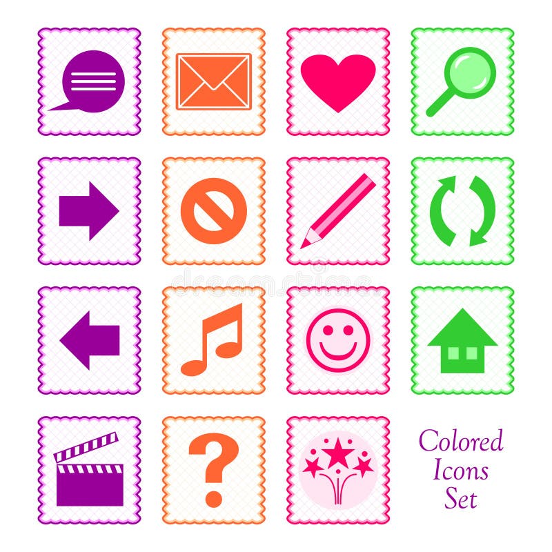 Web Icons Set, Rectangular Cards with Wavy Edges, Simple Vector Symbols ...