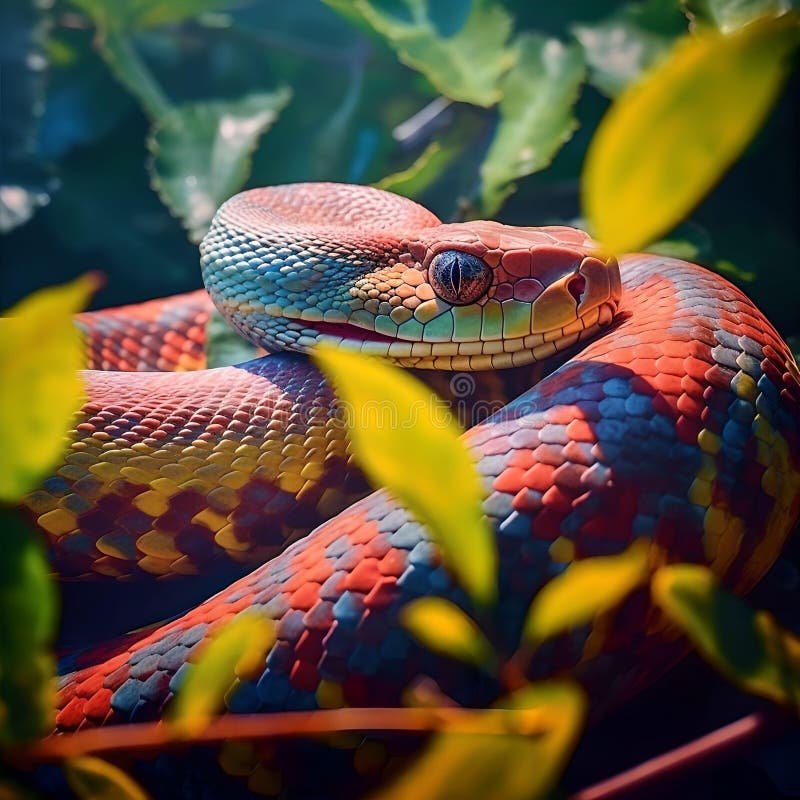 Multicolored Illustration of a Snake, Focus on the Eye. Amazon Jungle ...