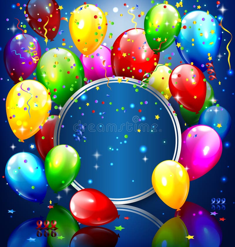 Multicolored Inflatable Balloons with Circle Frame and Confetti Stock ...